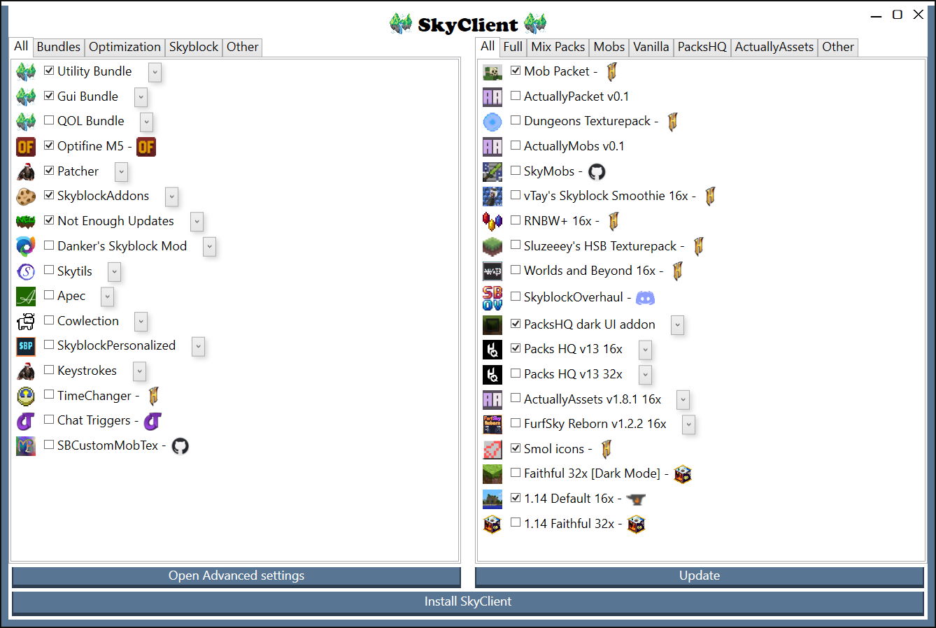 SkyClient - Easily install and update Skyblock Mods and Packs | Hypixel - Minecraft Server and Maps